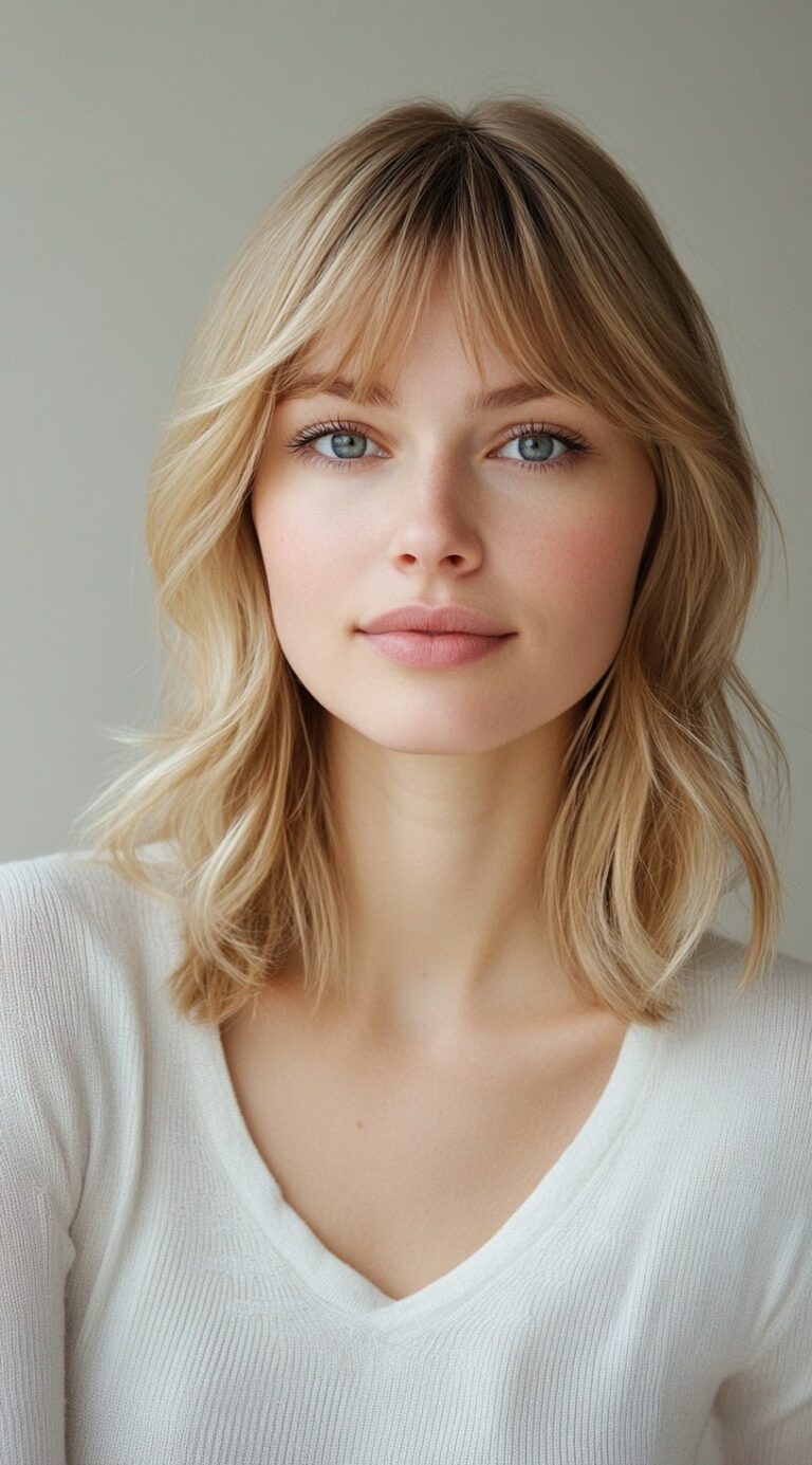 18 Flattering Shoulder-Length Hair with Curtain Bangs Ideas: Beautiful Looks for a Soft, Face ...